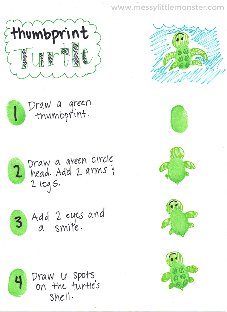 Ocean Theme Thumbprint Animals - Easy step by step instructions - Messy ...