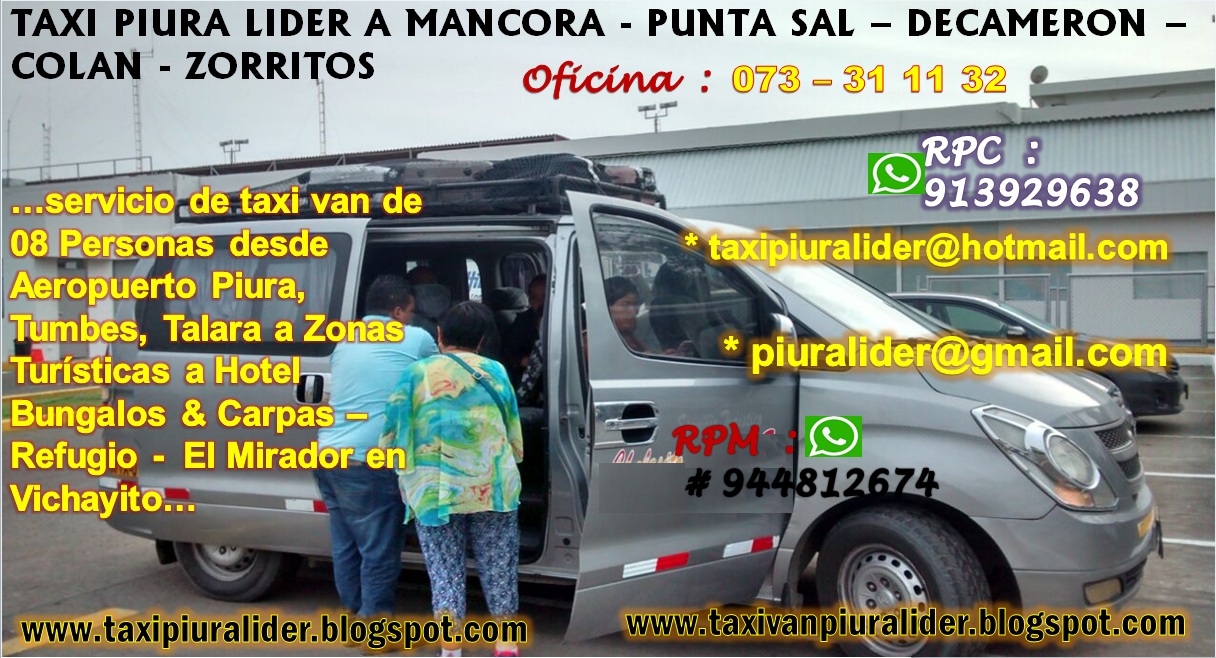 TAXI PIURA LIDER EN VAN A MANCORA - DECAMERON