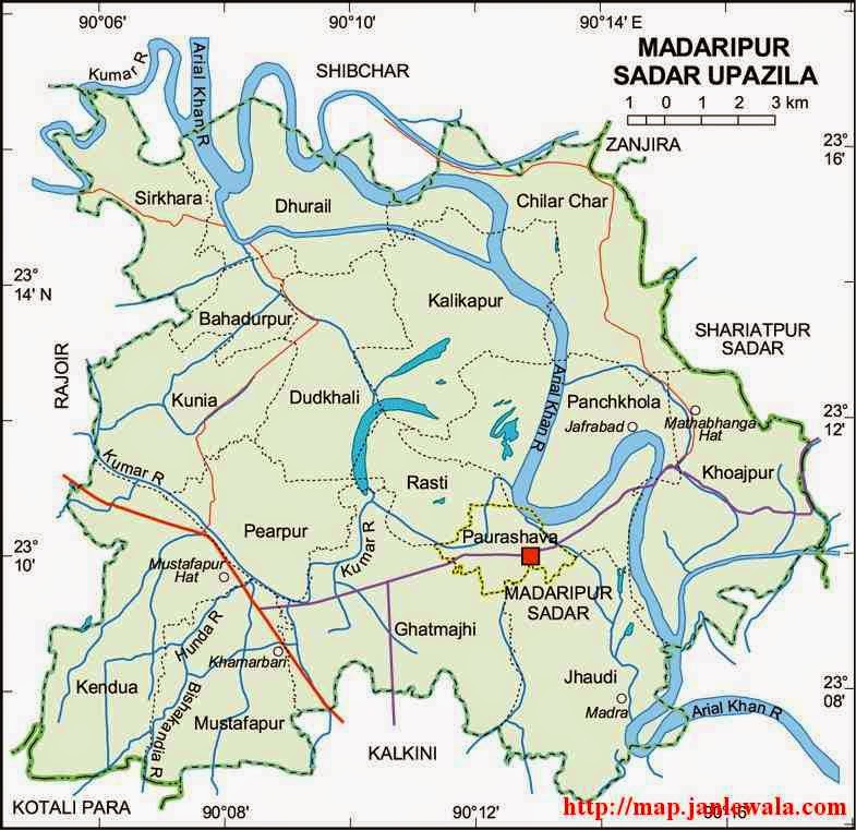 Madaripur Sadar Upazila Map, Madaripur, Bangladesh