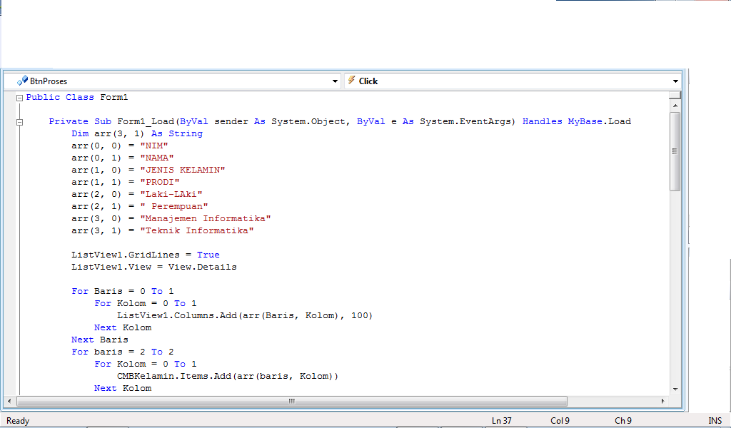 Pemrogaman Visual Basic 2010 Cara Membuat Array Dengan