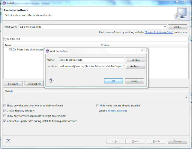 J2Yogi: Step by step Installation of JBoss Tools - Hibernate plugin in Eclipse Kepler