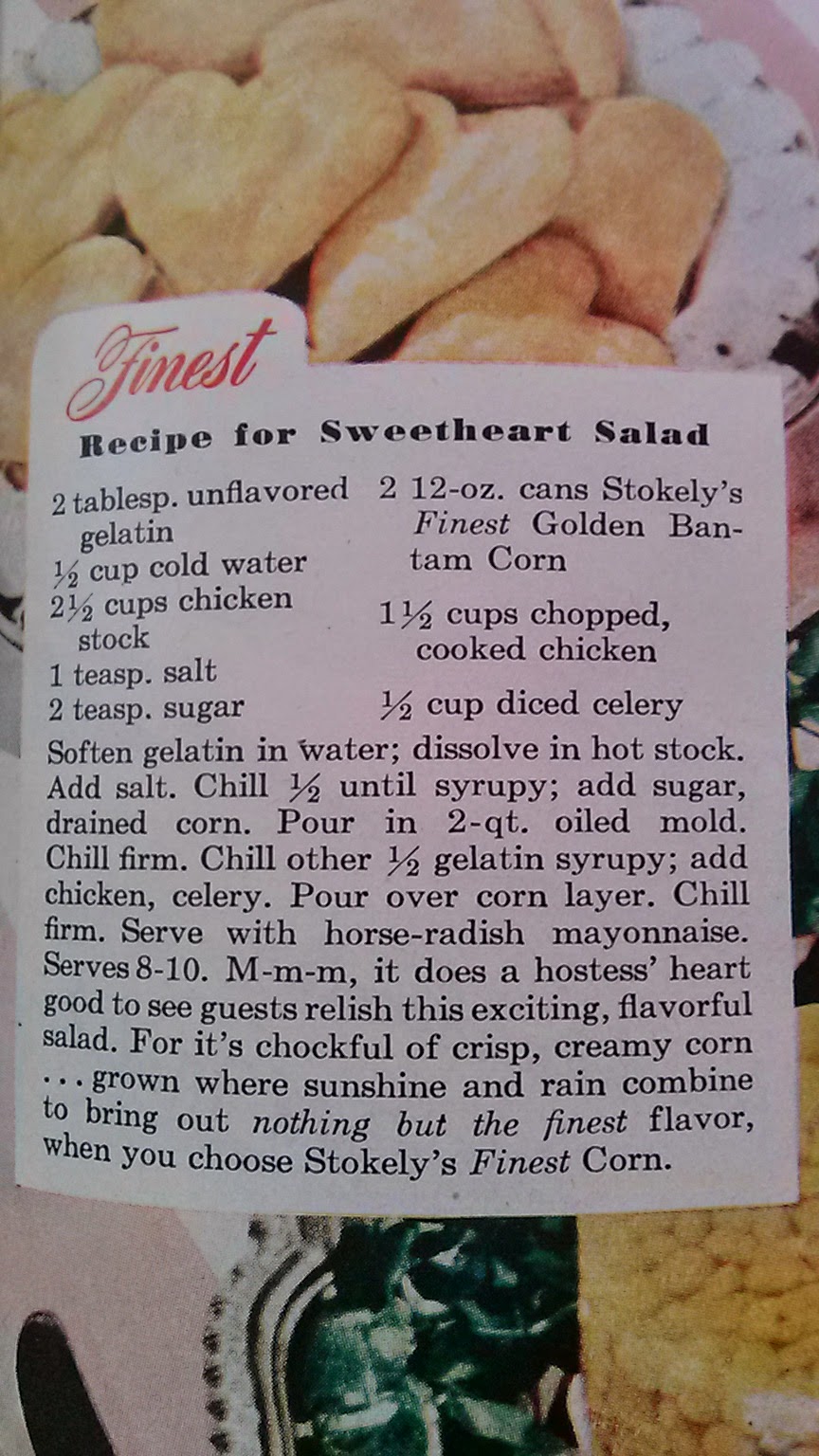 Vintage Product Recipes: Stokely Peas Sweetheart Salad