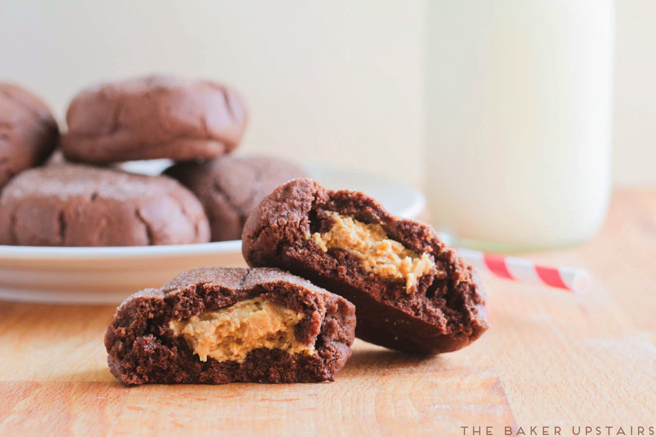 Giant Peanut Butter Stuffed Chocolate Cookies - The Baker Upstairs