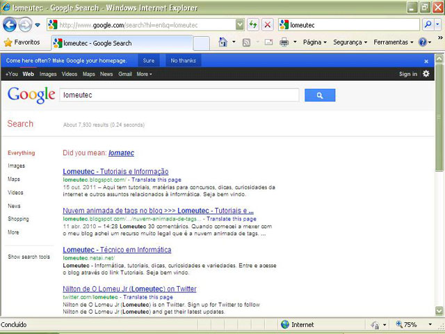 Pesquisa do Google em PT-BR no Internet Explorer | Lomeutec - Tutoriais ...