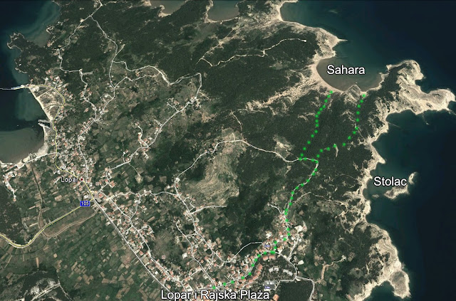 Rab Lopar Chorwacja mapa piesze szlaki na piaszczystą plaże Sahara