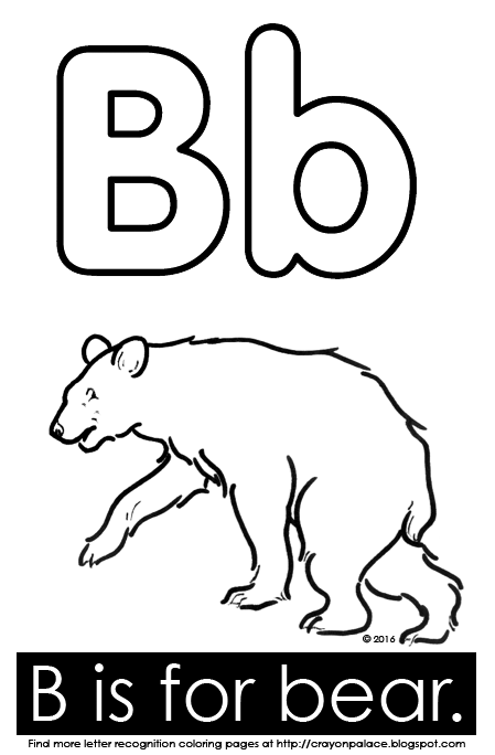 Crayon Palace: "B is for Bear" (realistic looking) alphabet coloring page