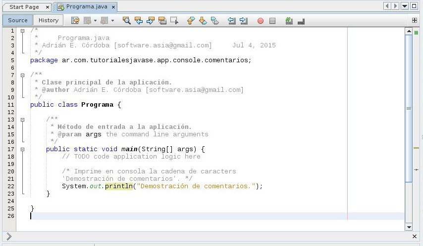 Tutoriales Java SE: Tutorial 05 - Comentarios en el código fuente