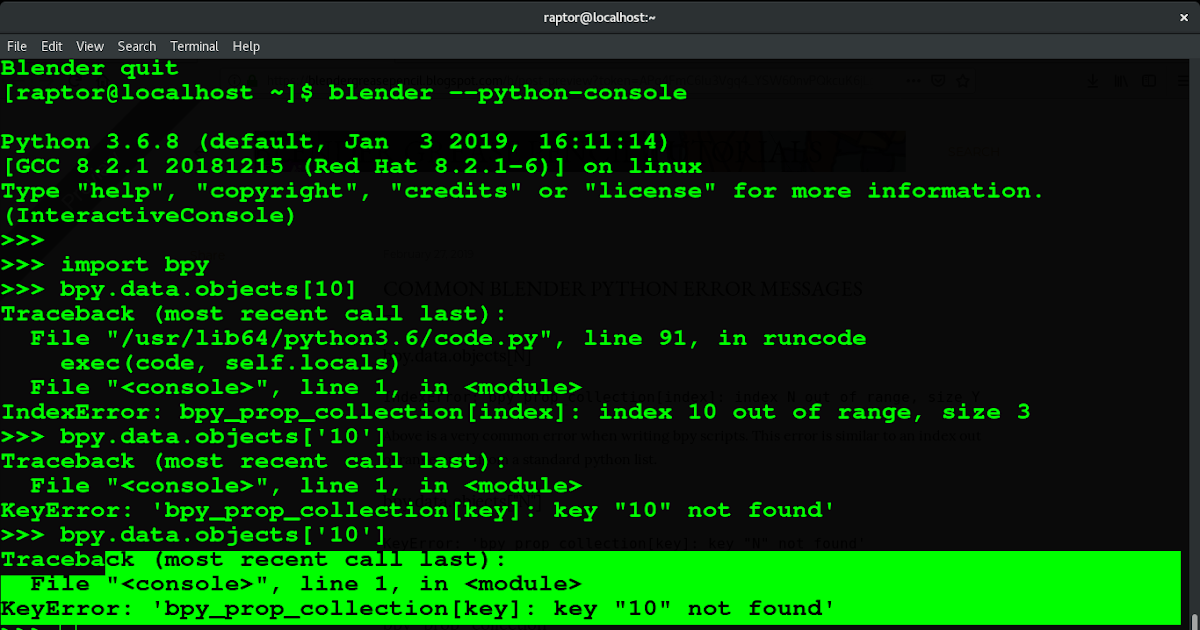 common blender python error messages