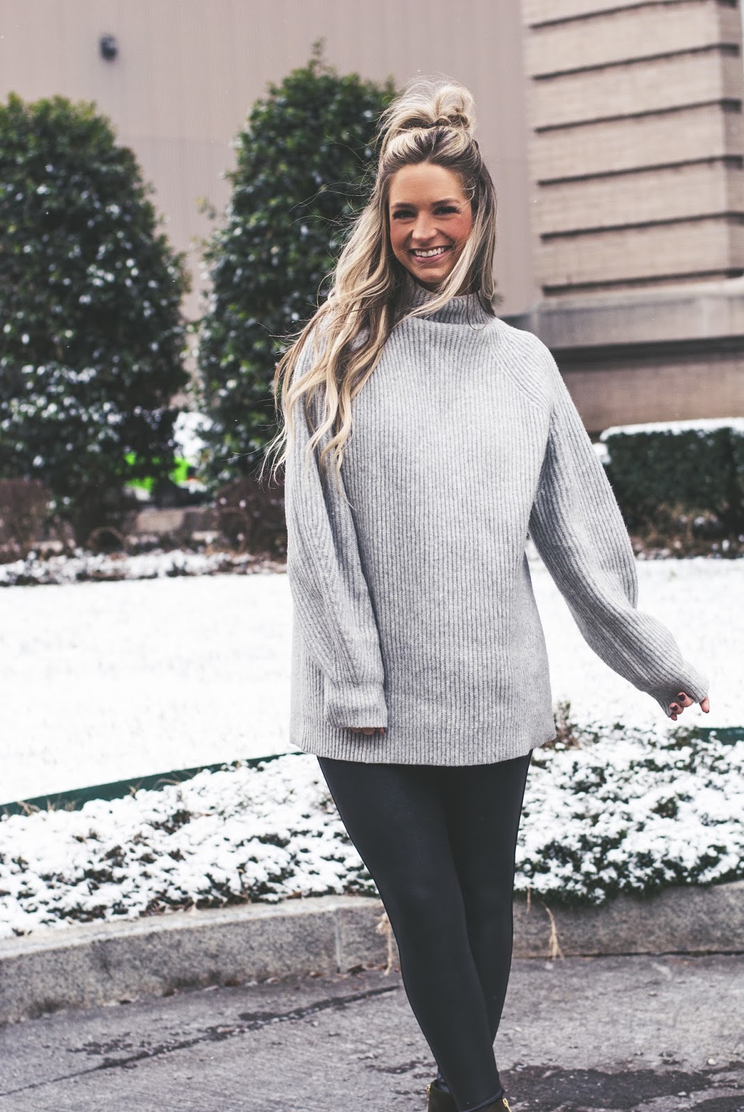 Grey Oversized Sweater & Fringe Scarf | Luxe Be A Lady