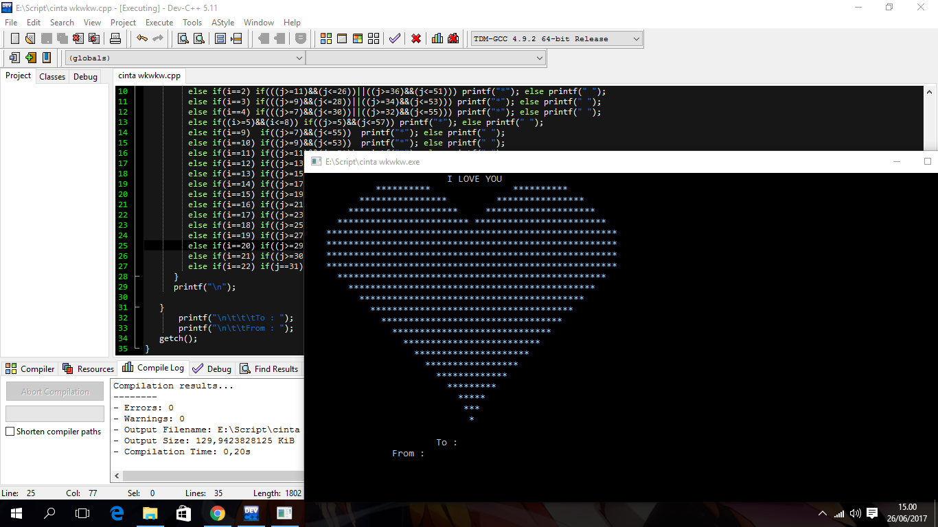 Program membuat love dalam bahasa C ~ Rei Roid