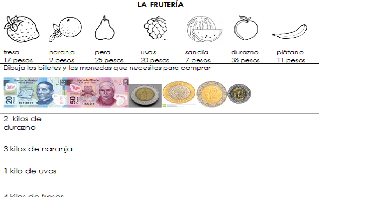 LA FRUTERIA (ejercicios para uso de monedas y billetes) - todo para tu ...