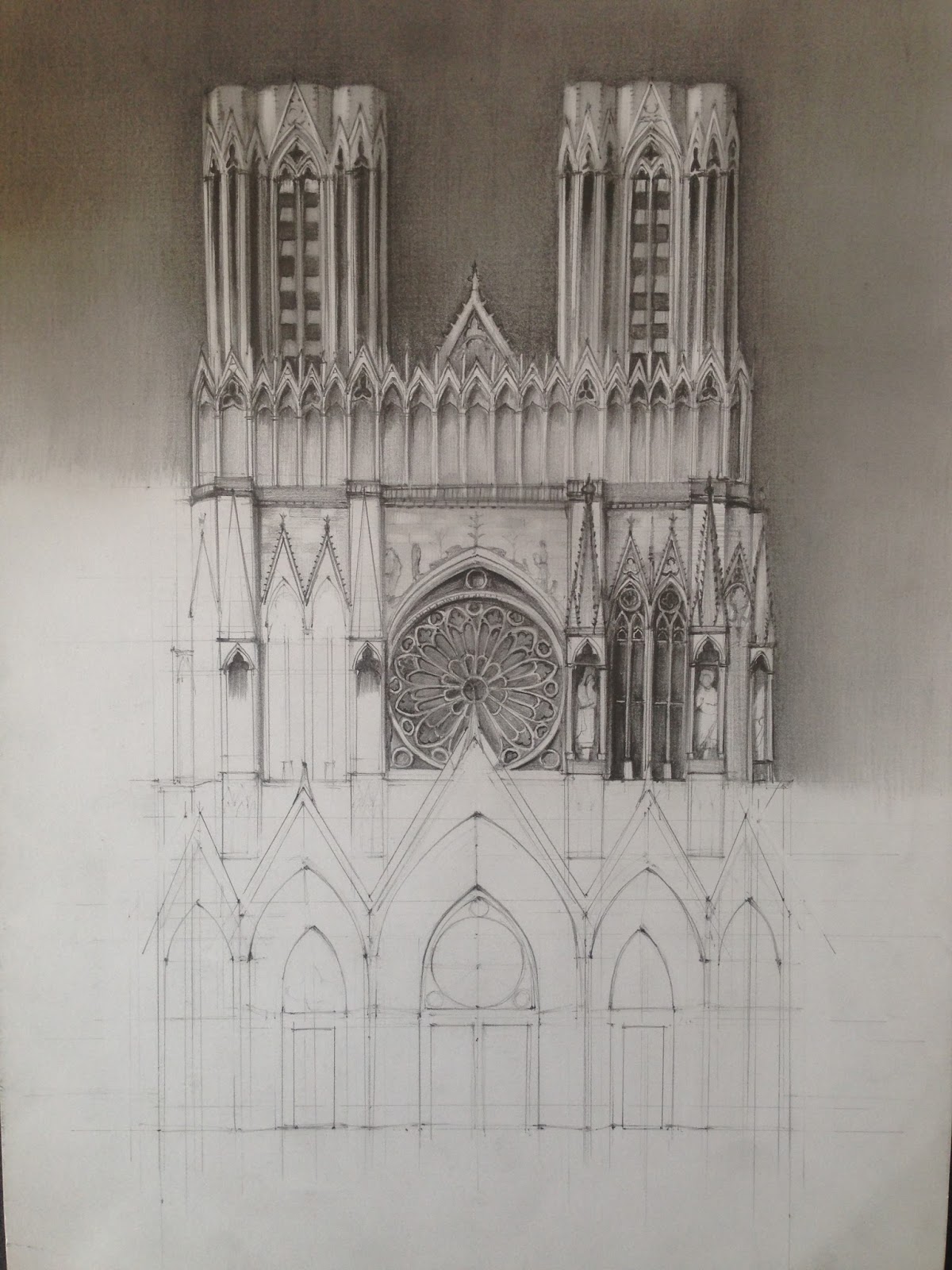Reims Cathedral - pencil drawing - Dreams of an Architect