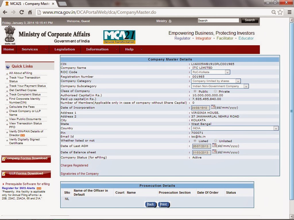 Practical Guide to Company Law: Overview of MCA website