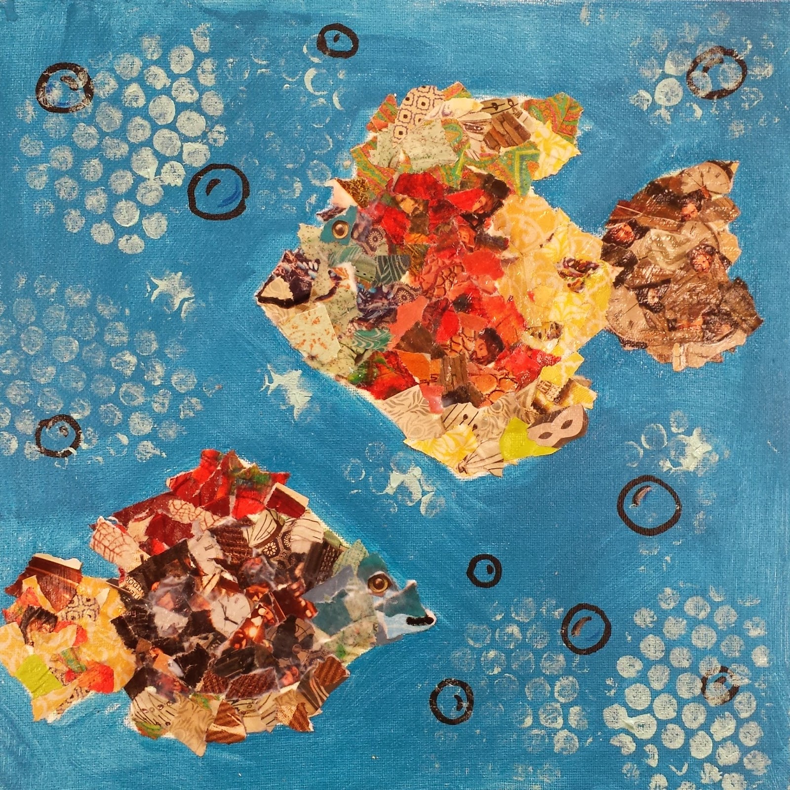Angela Anderson Art Blog: Fish Collage Mixed Media Painting - Kids Art ...