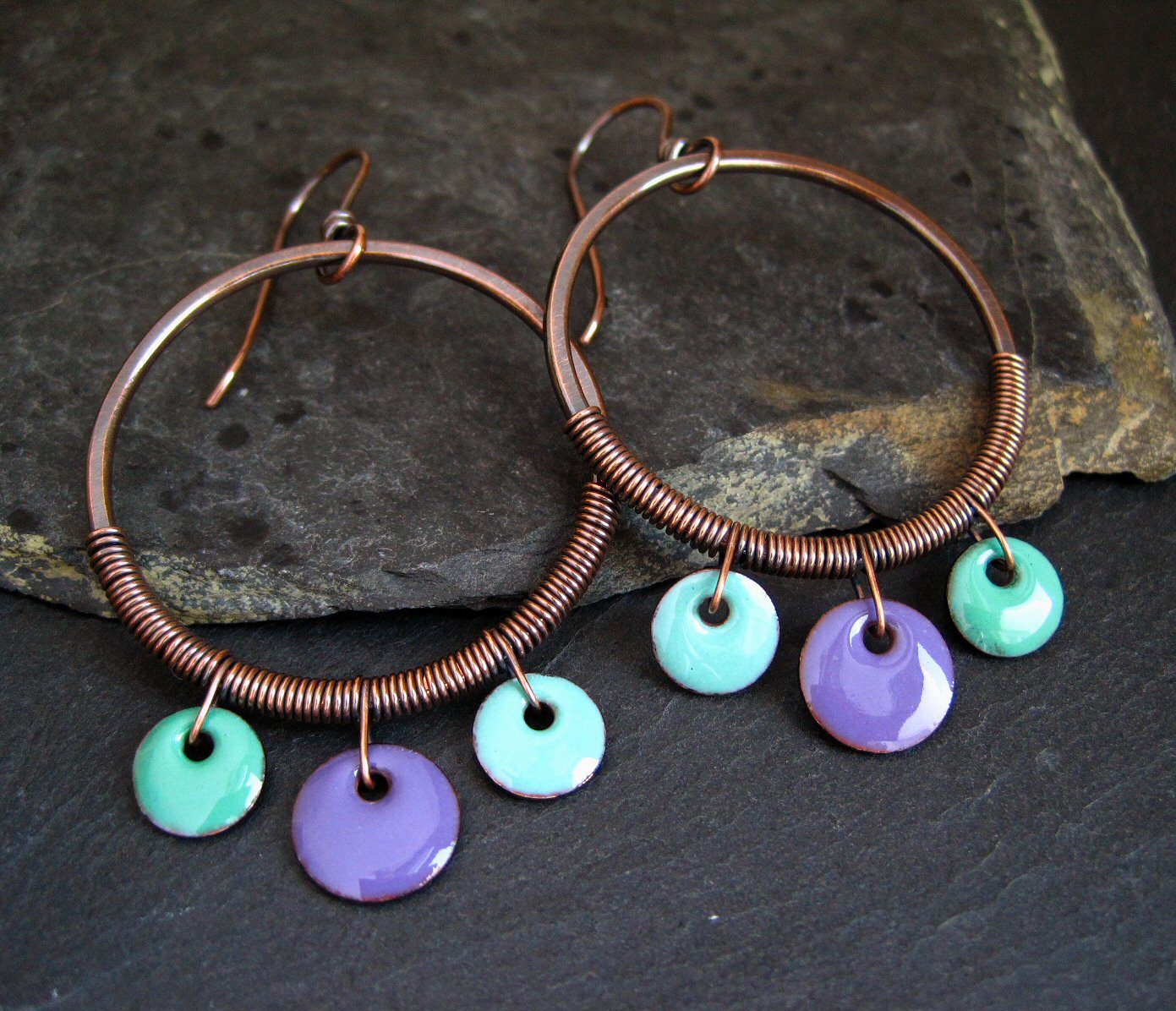 Copper and Enamel Earrings