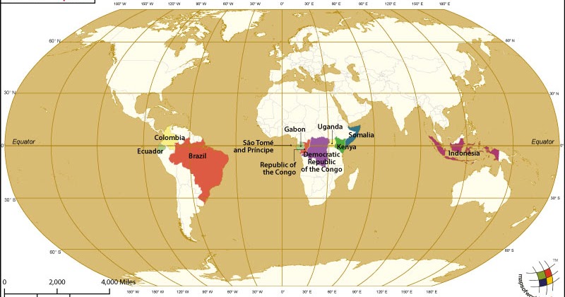 Map of the Countries lies on the Equator by Mapsofworld.com