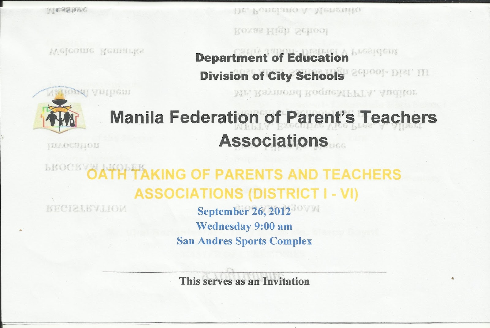 Department of Education Manila: Manila Federation of PTA Induction