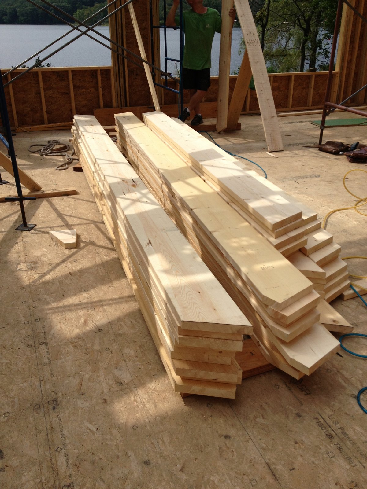 Pretty Good Lake House: Ridge beam and rafters