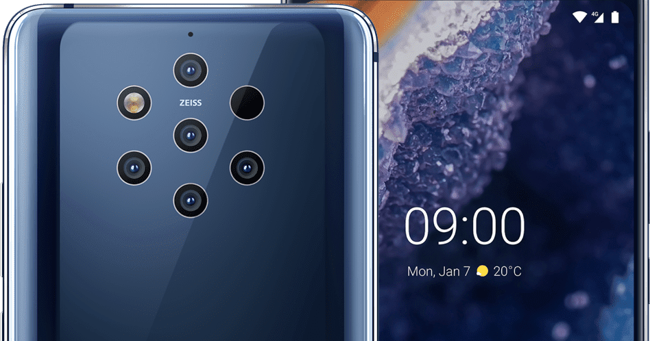 5 camara phone with display fingerprint sensor, Nokia 9 pureview