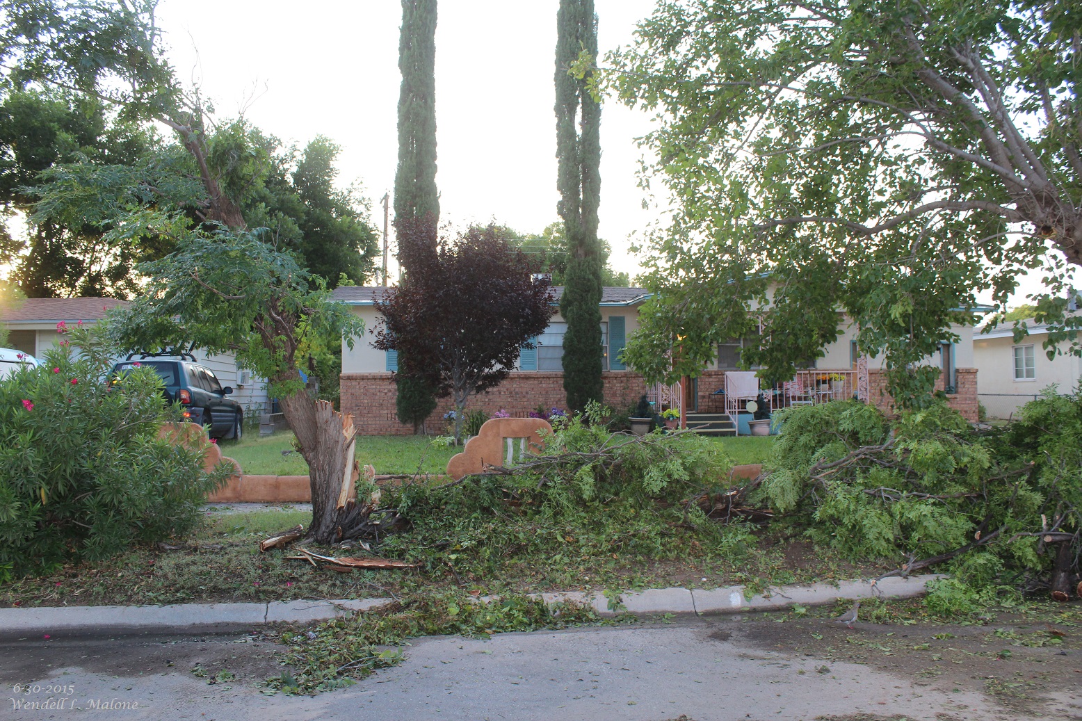 Wet Microburst Causes Tree Damage In Carlsbad, NM Monday 6-29-2015.