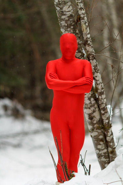 zentai fan: Walking snow in zentai suit