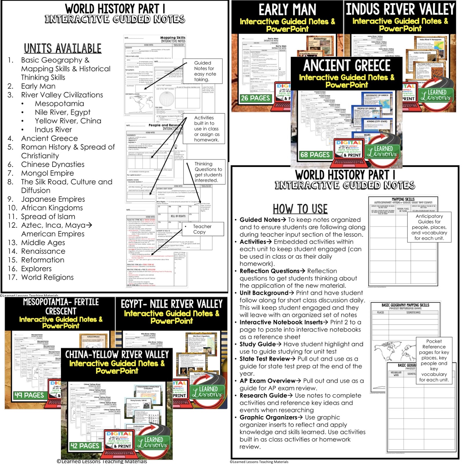 Ancient World History Guided Notes and PowerPoints - Learned Lessons ...