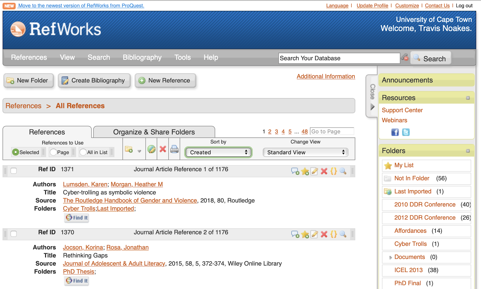 Figure 2. Screenshot of the Legacy Refworks screen, which shows the low ...