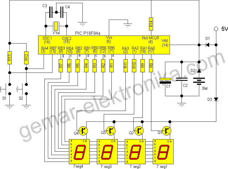 Skema jam digital P16F84A