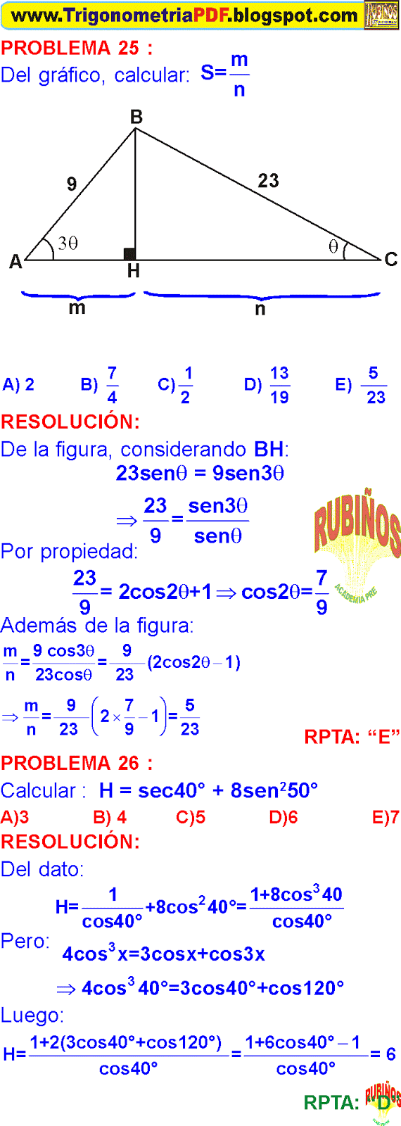 IDENTIDADES DEL ANGULO TRIPLE EJERCICIOS RESUELTOS DE TRIGONOMETRIA PDF