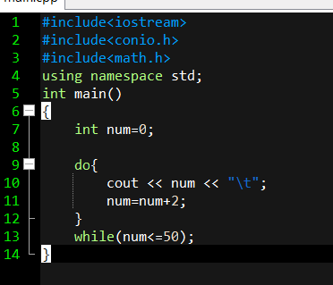 Do-While Program in C/C++ to print all even numbers from 1-50