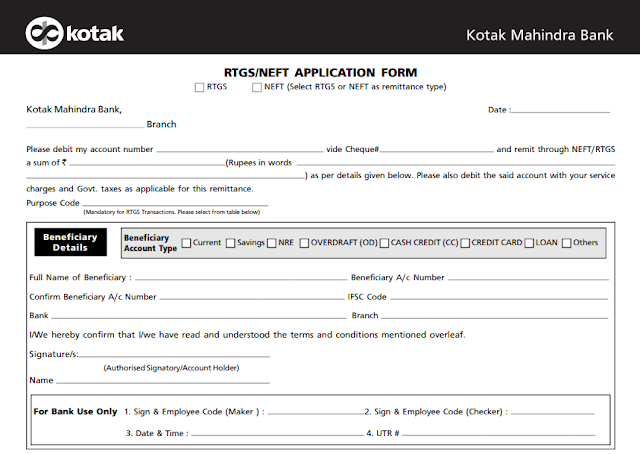 BANKNEFTFORMS: KOTAK MAHINDRA BANK NEFT RTGS FORM