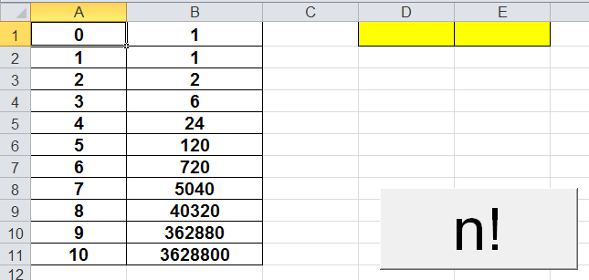 VBA : Calcul d'une factorielle