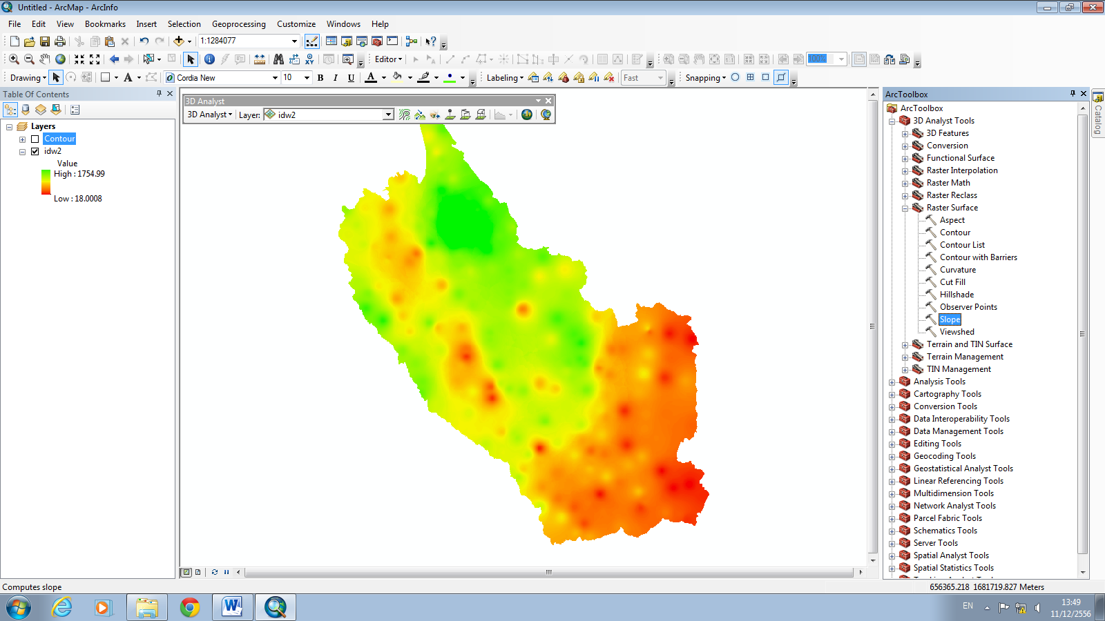 GIS [Geographic Information System]: การสร้างข้อมูลเพื่อการวิเคราะห์พื้นผิว (Surface analysis)
