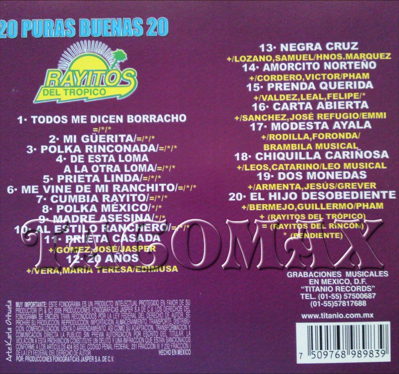 sɐɹǝdnɹƃ sǝuoıɔɔǝΙoɔ: Los Rayitos Del Tropico-20 Puras Buenas