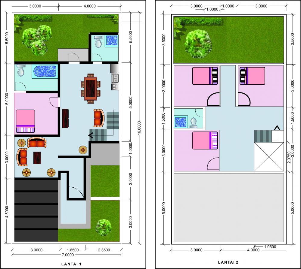 16+ Referensi Denah Rumah 2 Lantai