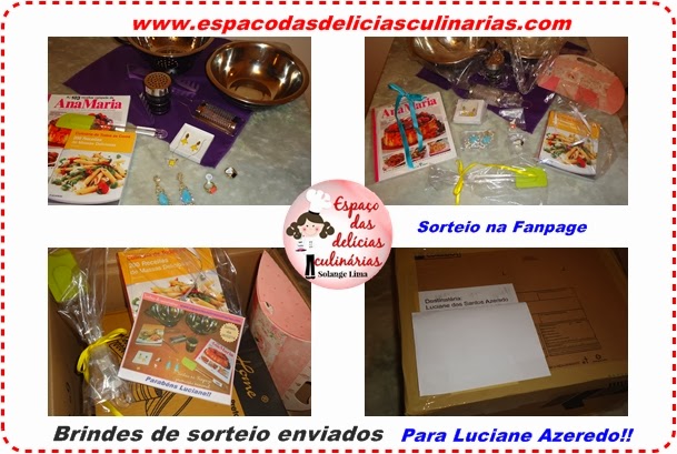 Brindes de sorteio na Fanpage enviados - Espaço das delícias culinárias