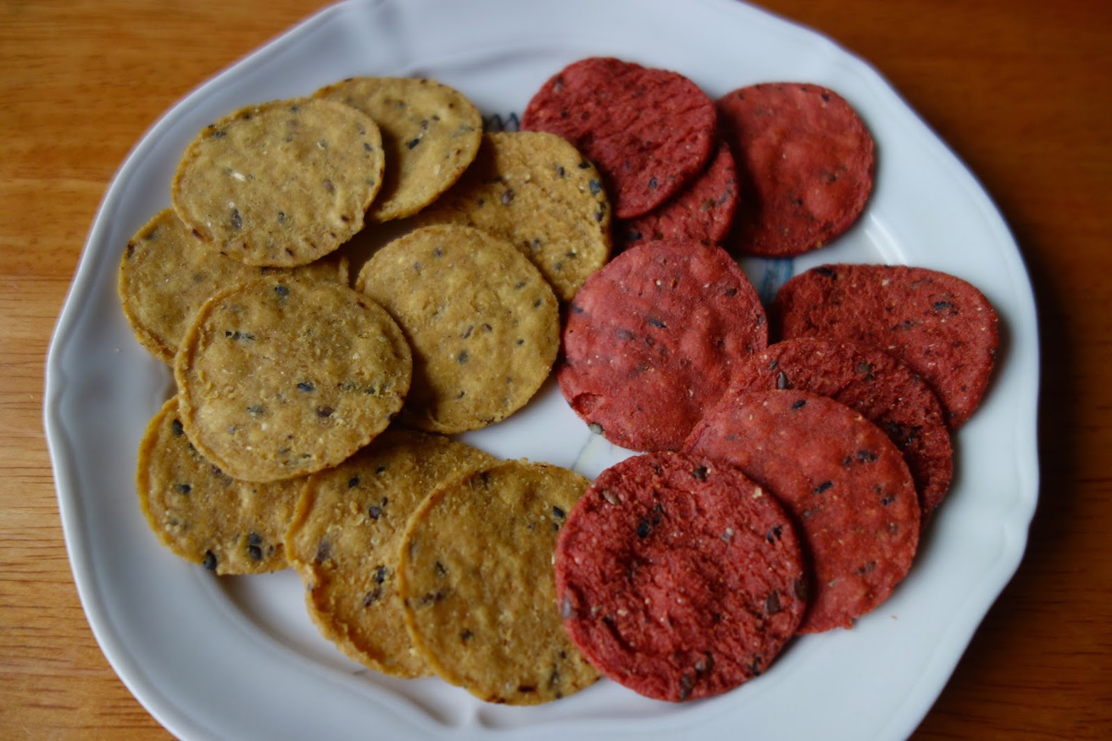 Trader Joe's 3 Seed Beet Crackers and 3 Seed Sweet Potato Crackers