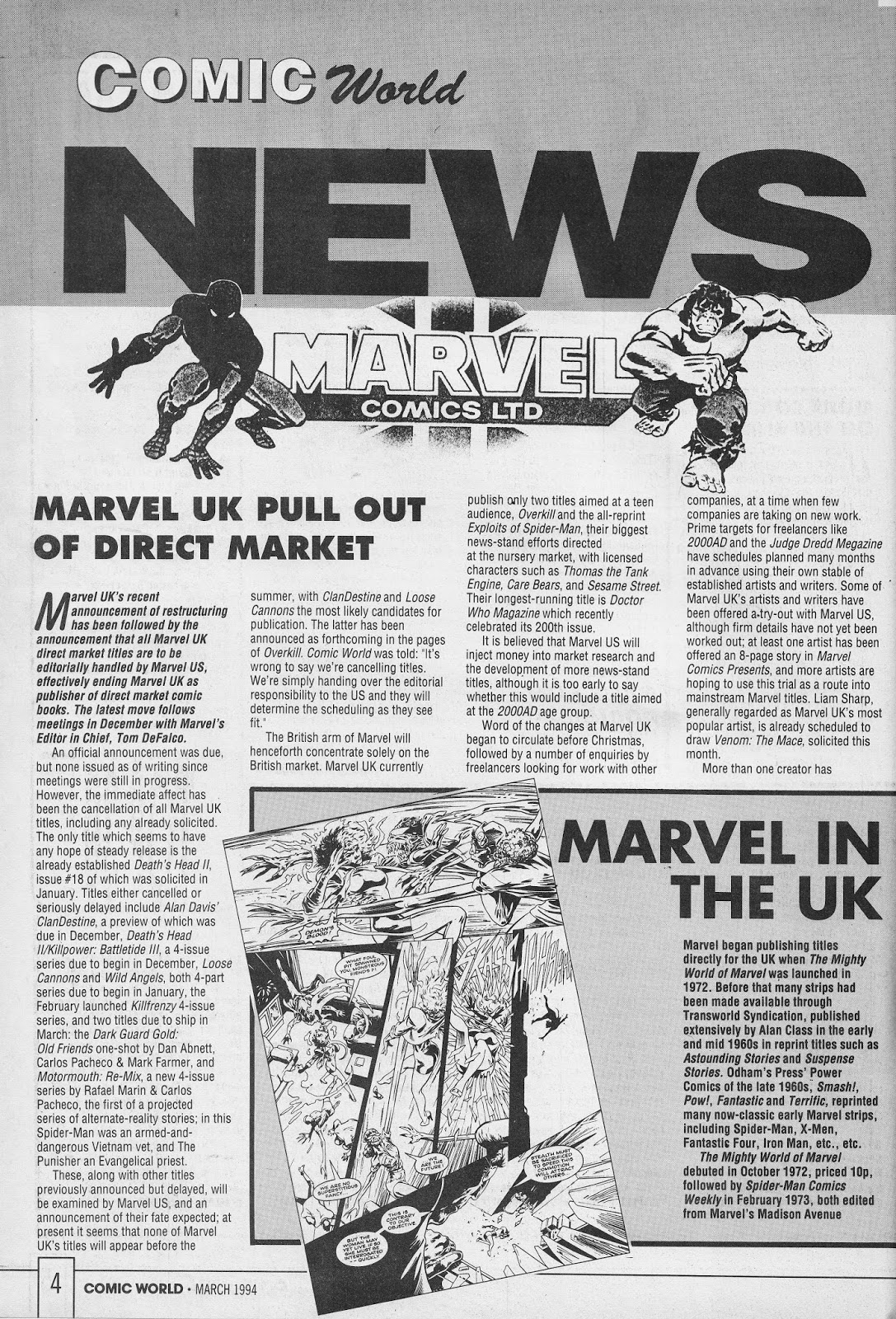 STARLOGGED - GEEK MEDIA AGAIN: 1994: COMIC WORLD REPORTS THE MARVEL UK ...