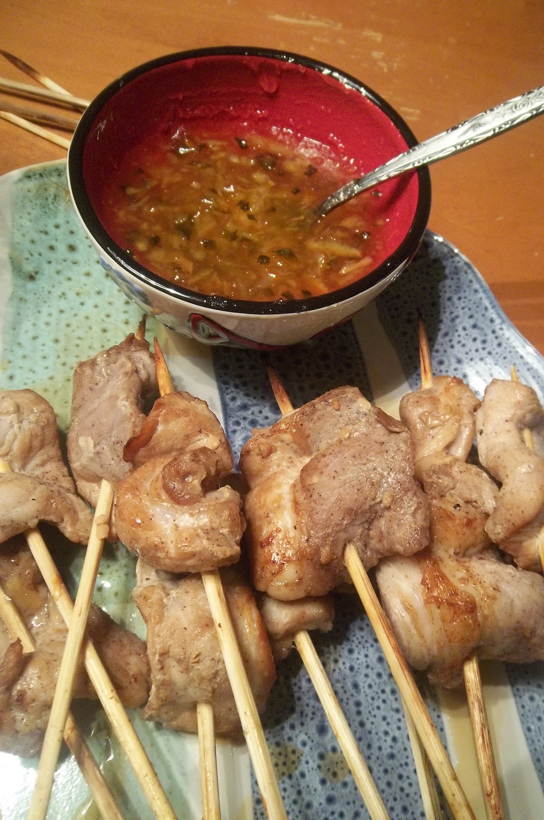 Homegrown Beanes: Pig on a Stick with Sweet and Spicy Dipping Sauce