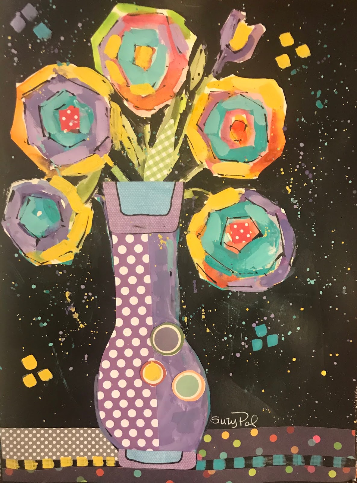 Suzy 'Pal' Powell Watercolors Collages and Sketches: Confetti Flowers