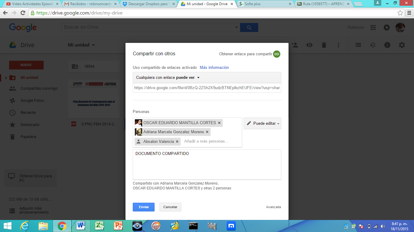 PARQUES EDUCATIVOS PARA LA NUEVA GENERACION: DOCUMENTO COMPARTIDO EN DRIVE