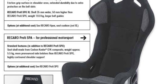 Recaro Spg automotive seats feature