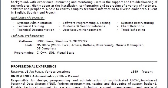UNIX Linux Systems Administrator Sample Resume Format in Word Free Download