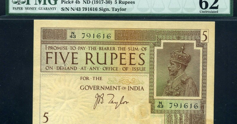 British India 5 rupees banknote 1925 King George V|World Banknotes ...