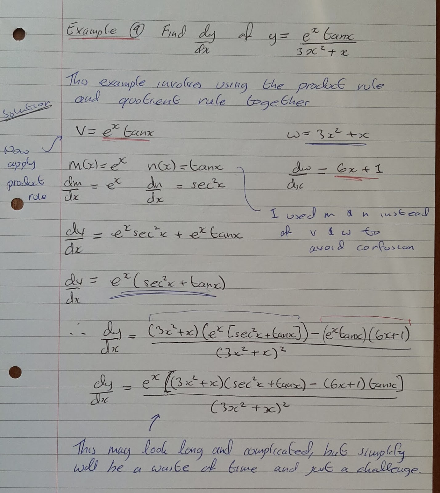 A Level Maths Notes: A2 Differentiation Quotient Rule Part 4