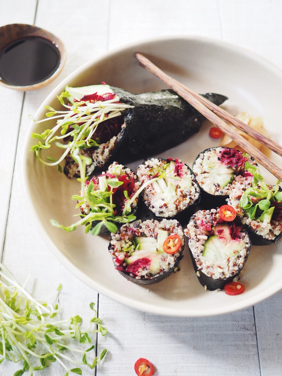 Quinoa Sushi with Raw Beetroot, Avocado and Cucumber | madeleine lumley