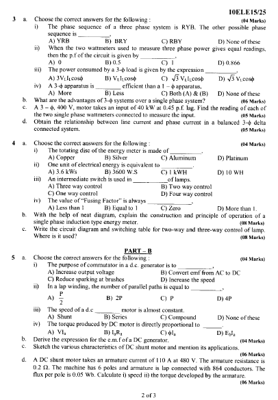 Basic Electrical Engineering VTU B.E June July 2014 Question Paper ...