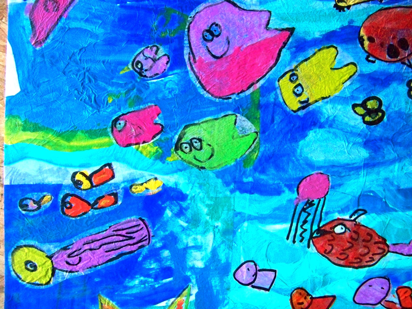 candice ashment art: A swarm of Sea Creatures! -tissue paper & paint ...