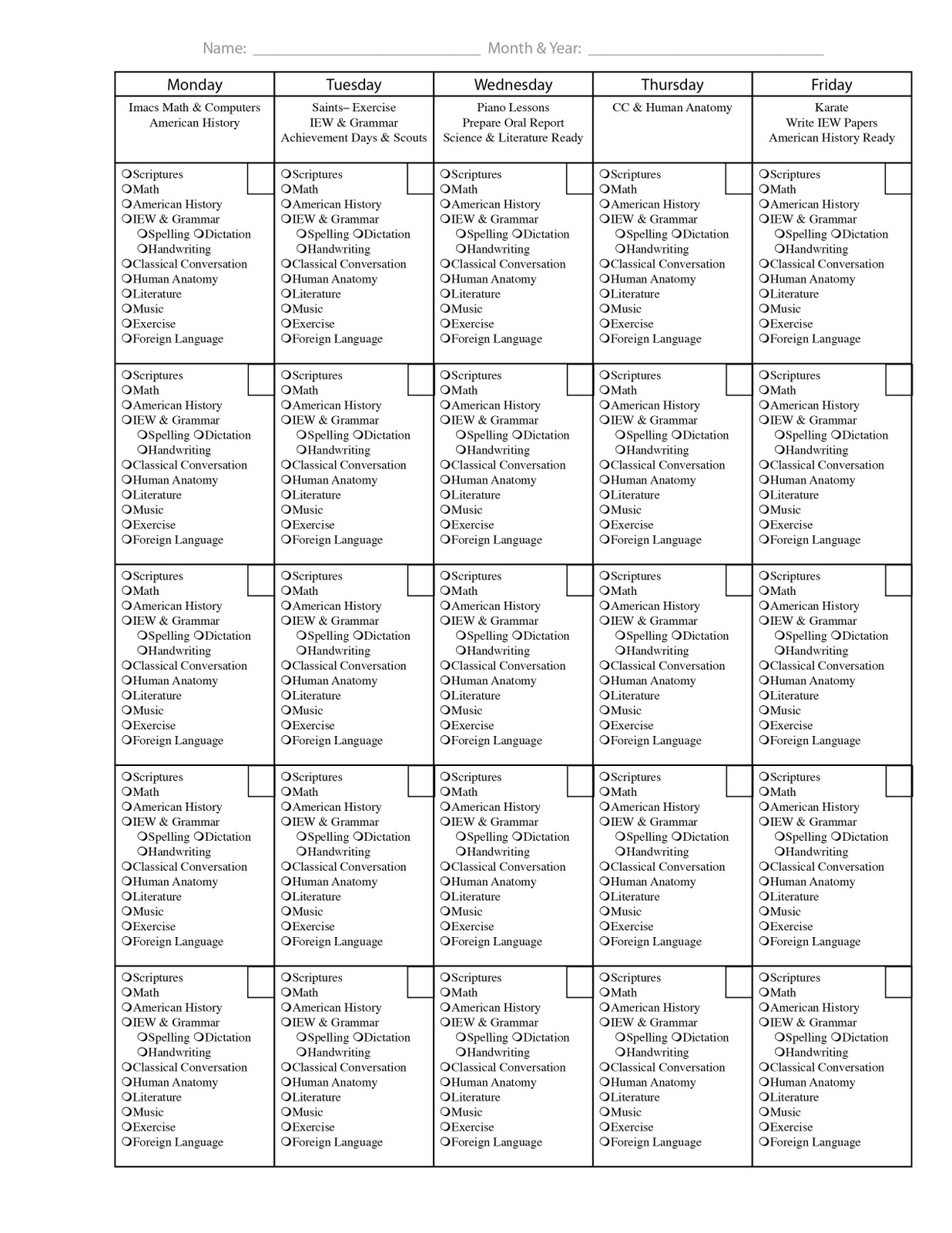 Candiland– Florida: Homeschool Daily Schedule Planner