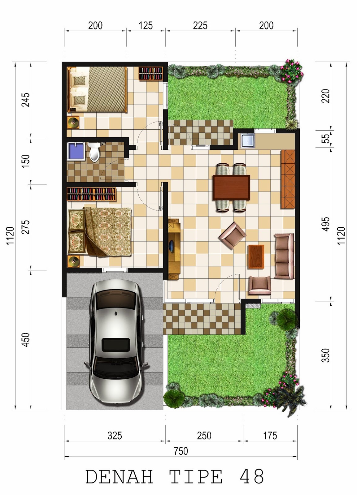Denah Rumah Type 48 - HBR